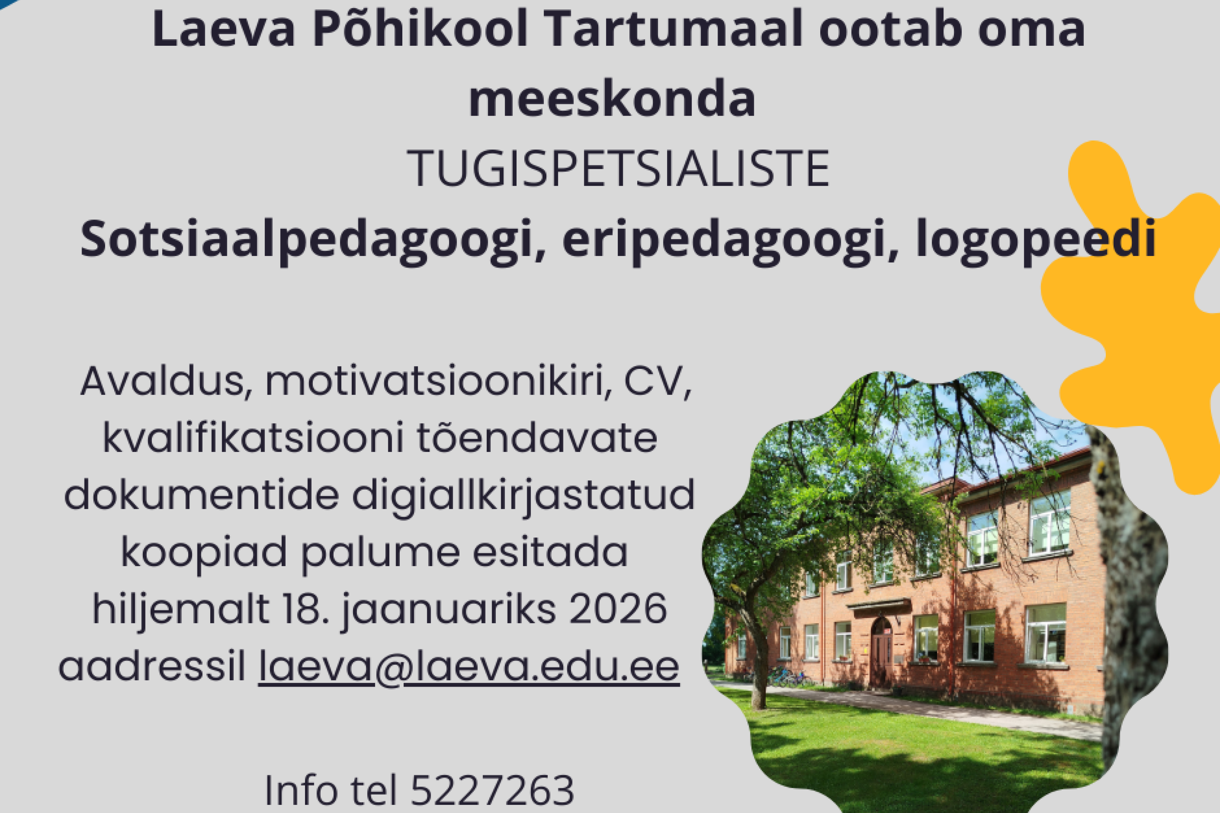 Ootame tugispetsialiste | Laeva Põhikool